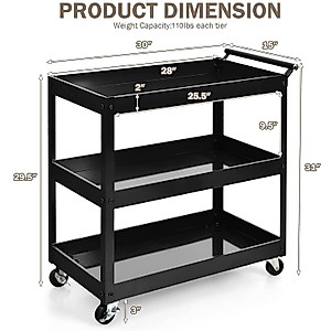 Goplus 2-Tier Utility Cart, Heavy Duty Commercial Service Tool Cart w/Handle, 110 lbs Max Support per Tier, Rolling Mechanic Metal Tool Cart Storage Organizer for Home, Garage, Warehouse