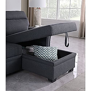BOWERY HILL Fabric Reversible/Sectional Sleeper Sofa, Pull Out Sleeper Bed with Storage Chaise in Gray