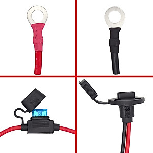 Billion wealth SAE Power Socket Sidewall Port to O Ring Connecters Extension Cord Cable Connector with 10A 15A 20A 25A 30A Fuse (10AWG 2FT)