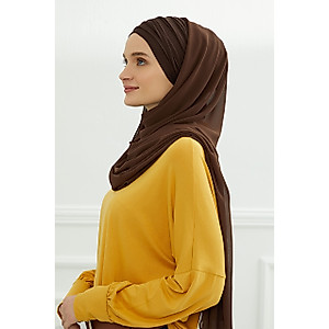 Aisha's Design Pre-tied Cotton Turbans for Women with Chiffon Shawl, Instant Scarf Hijab Stylish Design, Brown - Brown