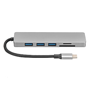 Type C to HD Multimedia Interface Hub Adapter, 6 in 1 Aluminum Alloy Converter USB3.0 Video Audio Interface with Over Current Detection Protection