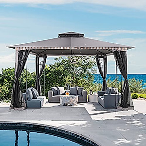 Joyside Patio Gazebo with Netting 12 ft. x 10 ft. Double Tier Roof gazebos for patios (Grey)