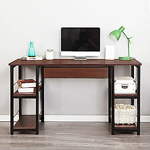 soges Home Office Desk 55 inches Computer Desk, Storage Desk Morden Style with Open Shelves Worksation, Walnut DZ012-140-WA