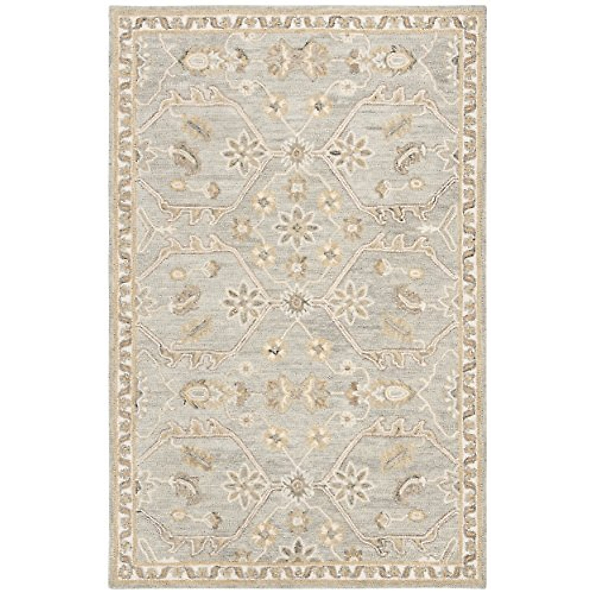 SAFAVIEH Blossom Collection 8' x 10' Slate / Beige BLM701M Handmade Premium Wool Area Rug