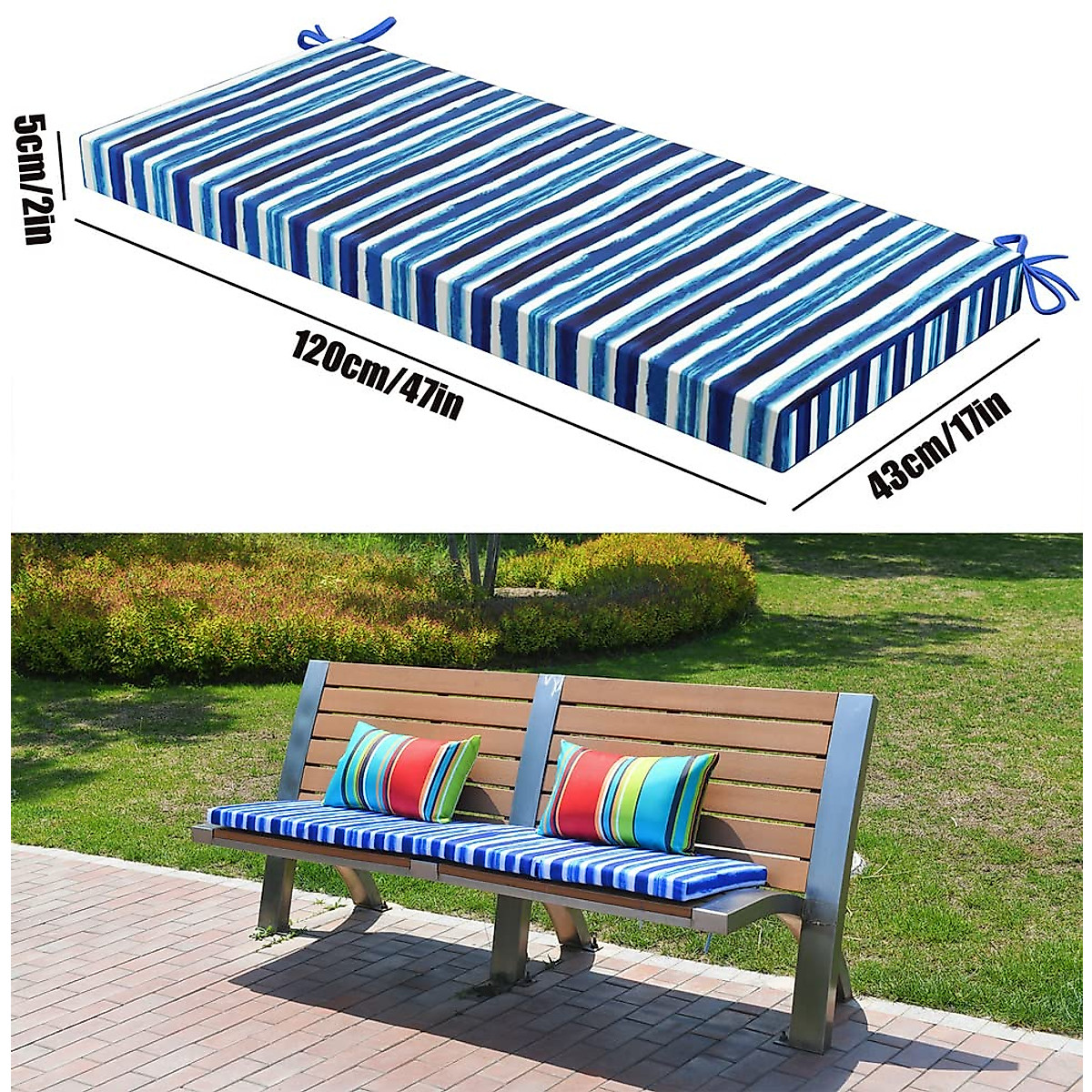 Bench seat cushion47 x17 Waterproof Garden Patio Outdoor Bench Cushions,Patio Bench/Settee Cushion/Swing Pads/Rocking Chair Cushion Thickened Sponge Filling Outdoor Chair Cushion for Patio Furniture…