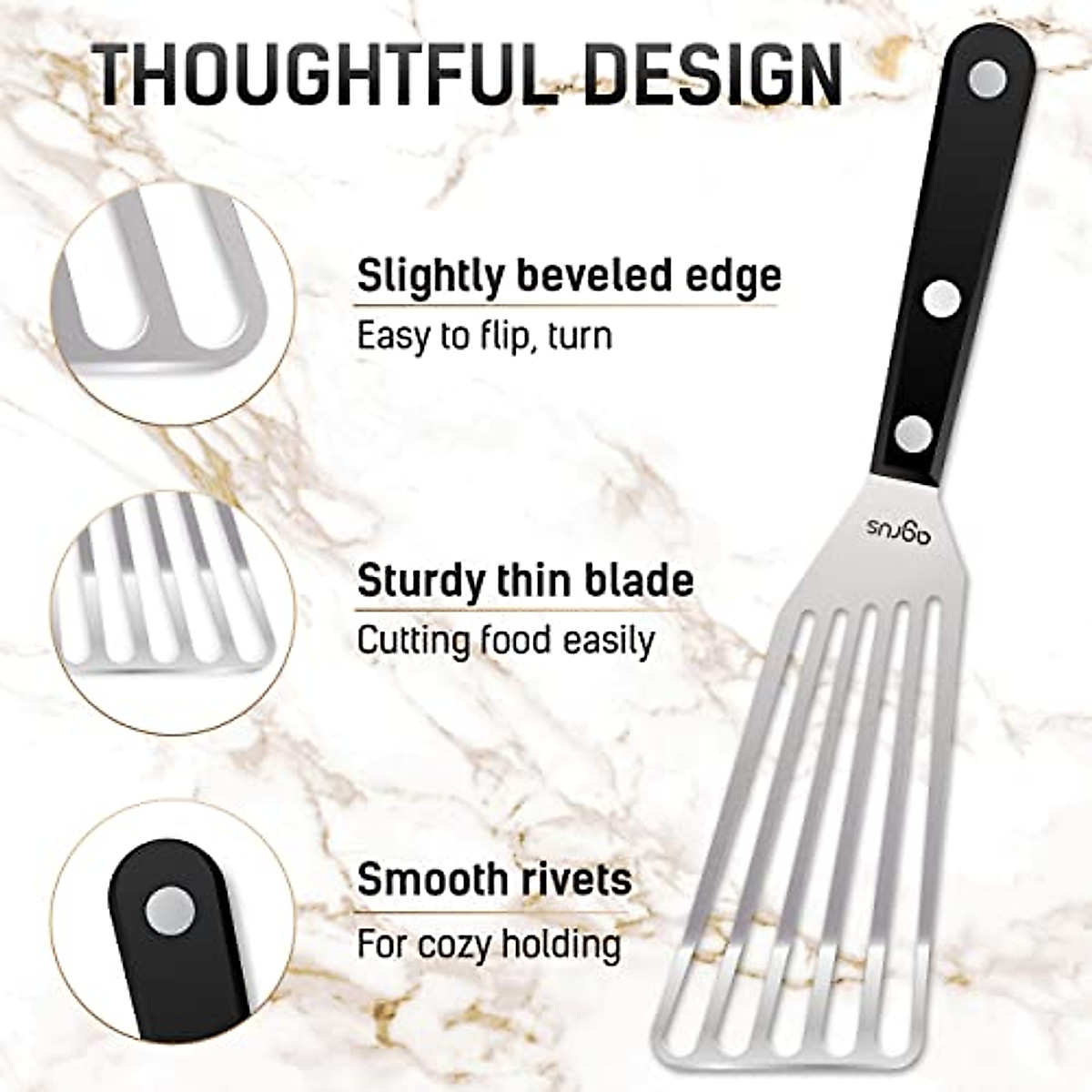 AGRUS Fish Spatula Stainless Steel, Grill, Egg, Omelette, Pancake, Metal Angled Slotted Turner