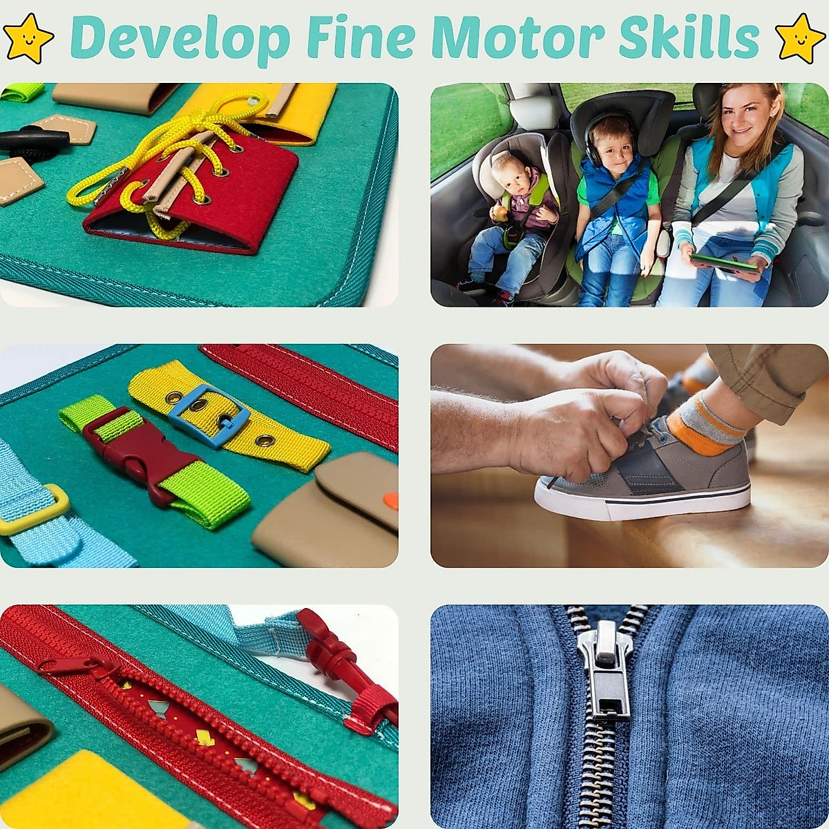 SousBear Toddler Busy Board 1+ Year Old, Sensory Board for Toddlers 2 3 4, Engaging Activity Board Gifts for Girls & Boys, Fun & Educational Montessori Busy Board, Travel, Car, Airplane,