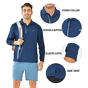 ALLZERO Men's Polo Shirt Quick Dry Long and Short Sleeve Activewear Shirts Performance Athletic Tennis Golf Collar Shirts DARKBLUE XL