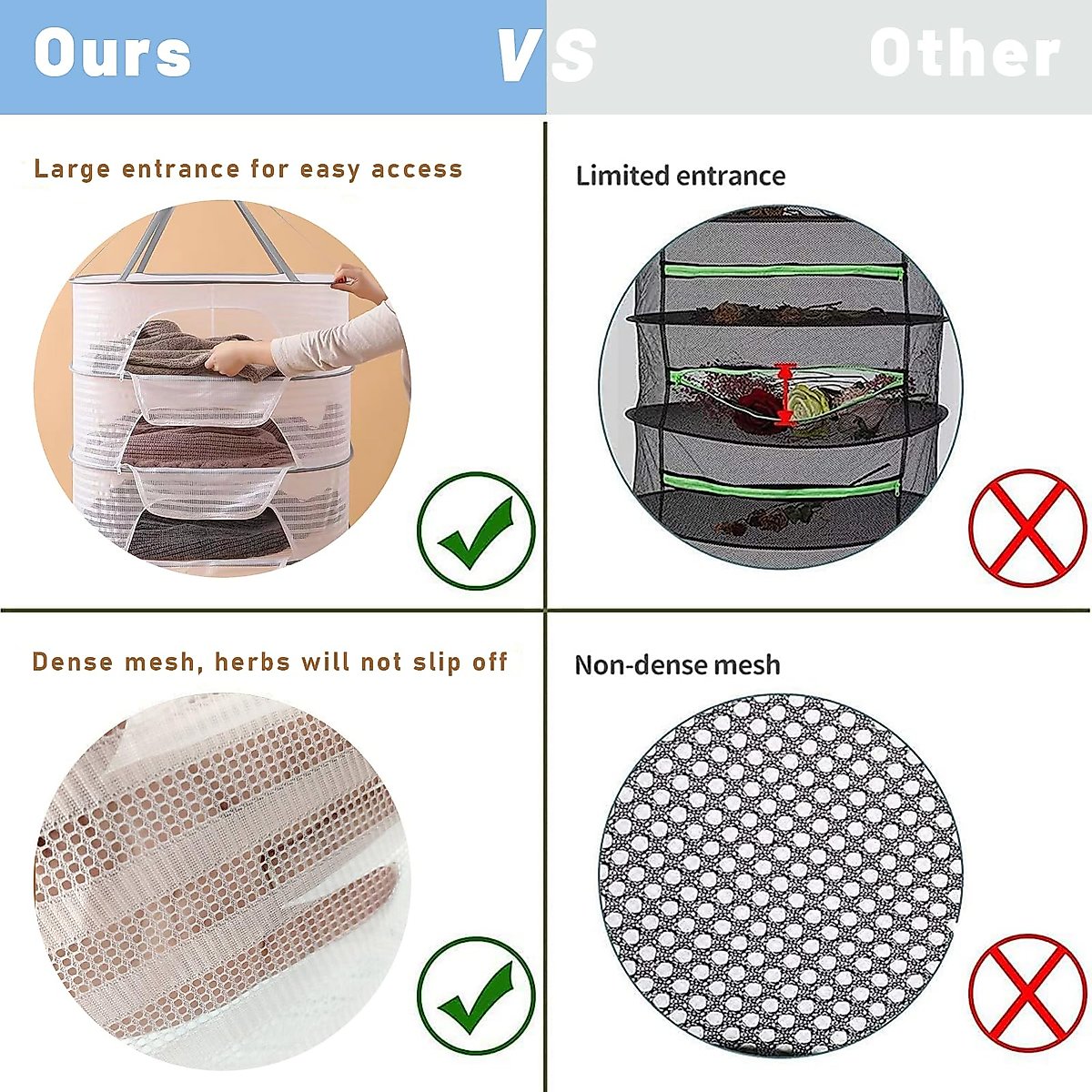 Herb Drying Rack Hanging Drying Rack Mesh for Plants Herb Dryer 4 Layer Collapsible Dry Net with Zipper, Hanging Mesh Net for Plants Hanging Drying, Clothes Dry Basket for Fruits, Flowers, Fish, Doll
