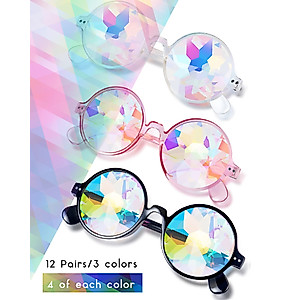 Frienda 12 Pairs Kaleidoscope Rave Rainbow Glasses Refraction Trippy Psychedelic Rave Goggles with Resin Lens Diffraction Prism Women's Costume Eyewear Sunglasses for Festival