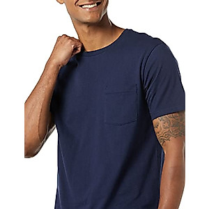 Amazon Essentials Men's T-Shirts, Short-Sleeve Crewneck Pocket, Cotton, 2-Pack, Large, Navy/Green