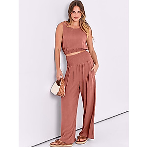 ANRABESS Women's 2 Piece Linen Lounge Set Casual Matching Pants Jumpsuit Summer Beach Travel Vacation Trendy Outfits X-Large