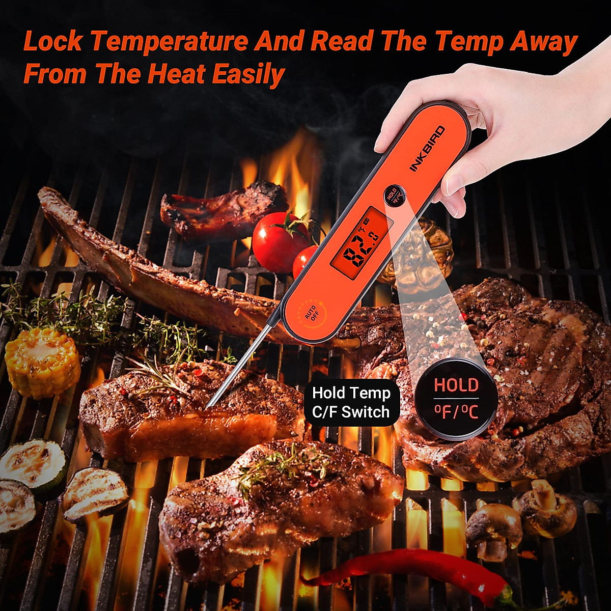 Inkbird Waterproof Instant Read Rechargeable Digital BBQ Meat Cooking Grill Thermometer with Calibration,Magnet,Foldable Probe,C/F Switch for Deep Fry,Kitchen,Oven,Candy, Baking,Brewing