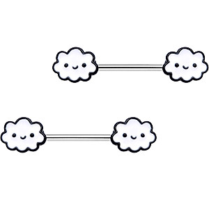 Body Candy Steel Fluffy Little Clouds Barbell Nipple Ring Set of 2 14 Gauge 9/16"