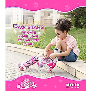 HYKID Paw Stars 4 Size Adjustable Roller Skates with Light Up Wheels,Safe for Girls Kids Toddler, Trimmable Insole Included (Small)