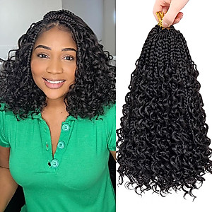 Goddess Box Braids Crochet Hair 10 Inch Bohemian Box Braids Crochet Hair with Curly Ends Boho 3X Synthetic Crochet Braiding Hair for Women (7 pack, 1b#)