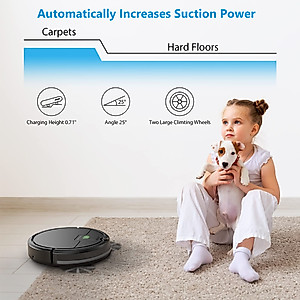 Robot Vacuum Cleaner,2500Pa Powerful Suction Robot Vacuums with Self-Charging,150Mins,Tangle-Free Robotic Vacuums Cleaner, Low Noise, Ideal for Hard Floor, Low-Pile Carpets & Pet Hair