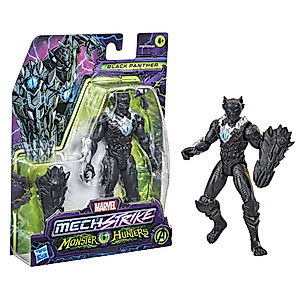Marvel Avengers Mech Strike Monster Hunters Black Panther Toy, 6-Inch-Scale Action Figure with Accessory, Toys for Kids Ages 4 and Up
