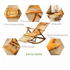 Foldable Zero Gravity Rocking Recliner Wooden Sun Lounger Chairs,Patio Rocking Chairs for Heavy Duty Adults Elderly,Comfort Bamboo Loungers Deck Chair Garden Chair (Color : Without pad)