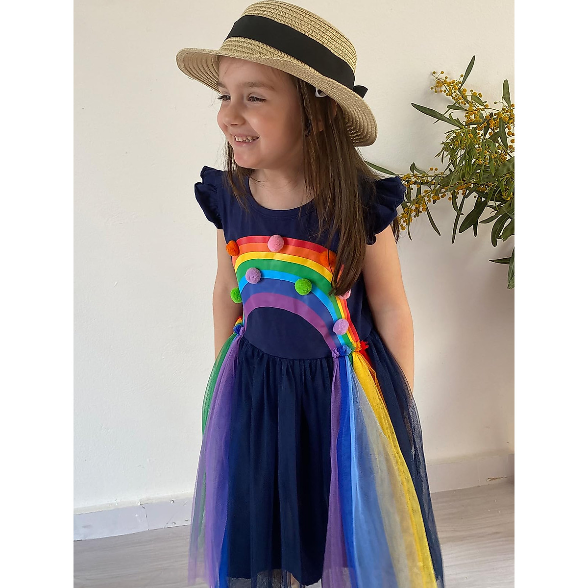 4T Girls Dresses 5T Rainbow Dress Navy Blue Dresses for Girls Flutter Sleeve Holiday Dress Size 5