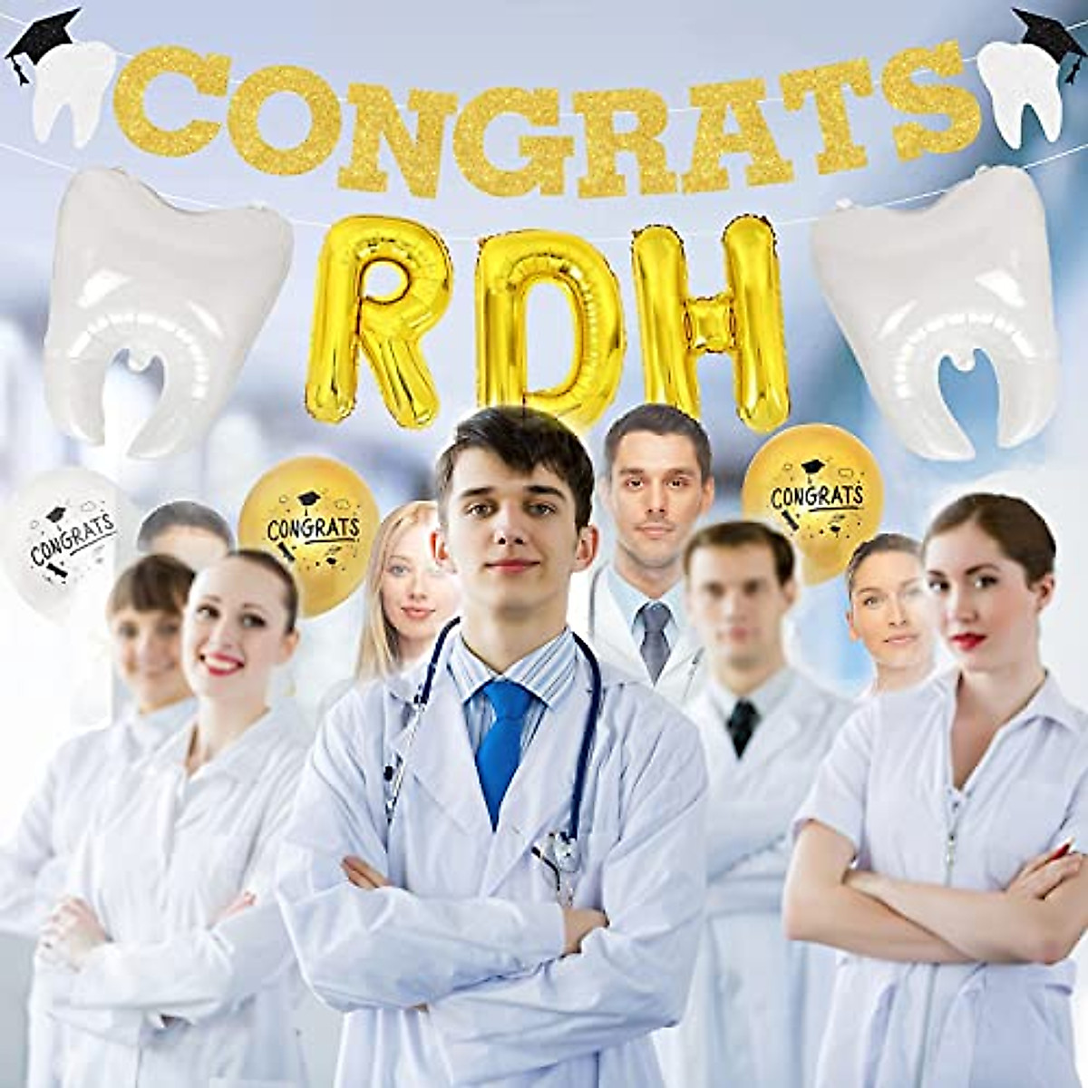 2 Pack 32 Inch RDH Letter Balloons & 16 Inch Tooth Shaped Balloons for Dental Student Graduation Party Decorations, Dental School Balloons Decor for Registered Dental Hygienist Graduation