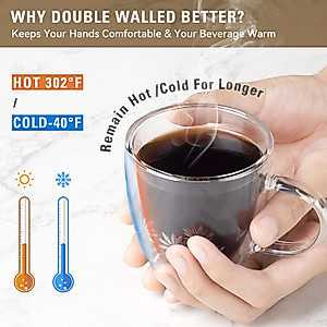 SHOSHIN Hand Cut Espresso Cups - Double Wall Glass Coffee Mugs with Handle（Set of 2, 5.5 Ounces Coffee Mug, Insulated Layer Glass Coffee Cups, Coffee Mug for Cappuccino(Swimming fish)