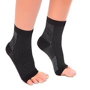 BcurbSox Ankle Sleeve Plantar Fasciitis for Men Women Foot Heel Arch Support Ankle Compression Socks Reduce Swelling Joint Pain Injury Recovery Achilles Tendon (Black - 1 Pair, Small/Medium)