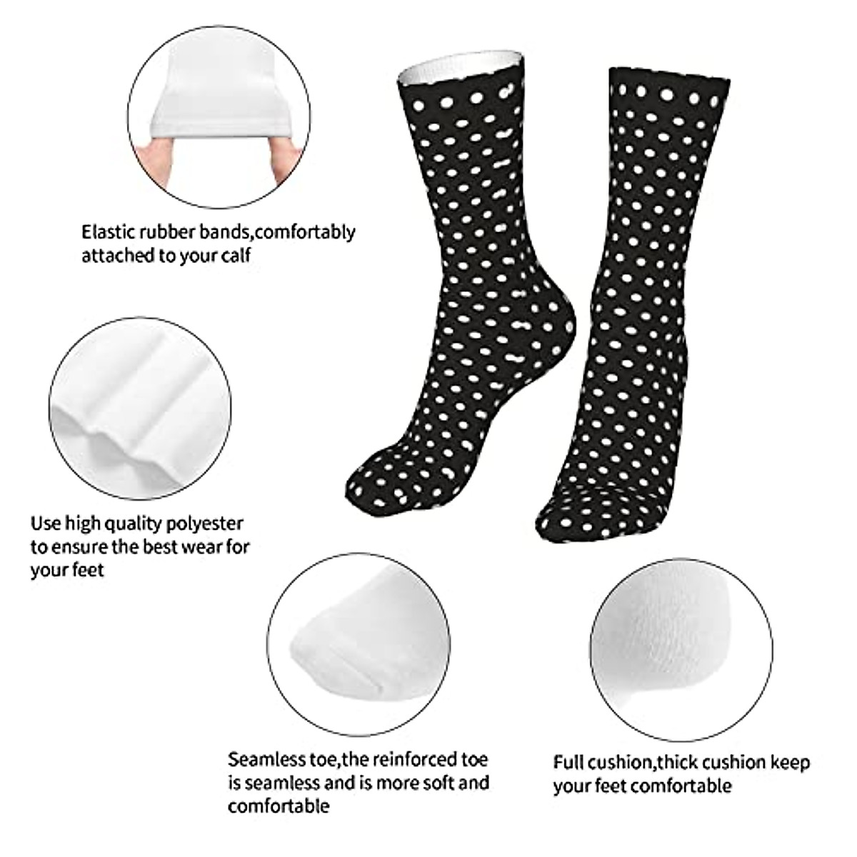 CWTYEOXE White Black Polka Dot Socks for Men Women Casual Crew Socks Comfort Sport Work Mid Tube Stockings 40 Cm