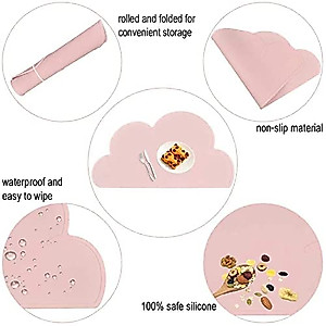 PandaEar 2 Pack Silicone Table Placemats Food Grade Mats for Kids Baby Toldder| BPA Free Non Slip Eating Table Mat Lightweight Portable with Unique Raised Edge (Pink Grey)