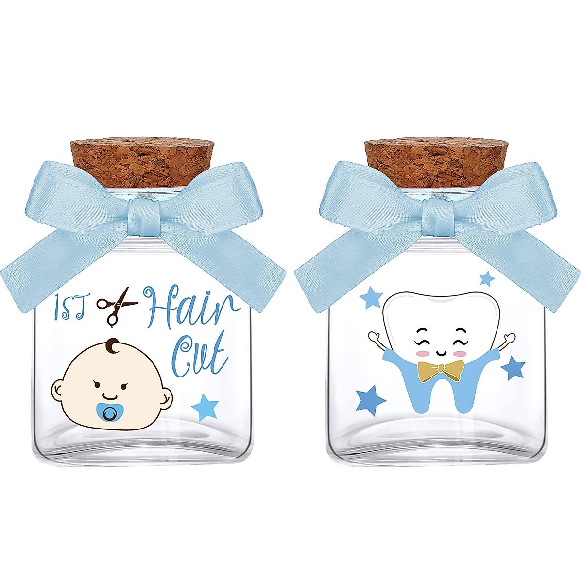 Eaasty 2 Pieces Baby Keepsake Box Glass Baby Tooth Box Baby Memory Box First Curl Baby Teeth Keepsake Box First Haircut Keepsake Holder for Boys and Girls (Blue, Boy Style)