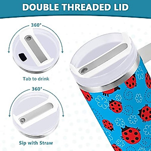ARGTILDN 30 oz Tumbler Ladybugs Daisy Insulated Travel Mug with Handle and Straw Lid Stainless Steel Vacuum Coffee Cup Tea Beverage Container Water Bottles for Car Sports office