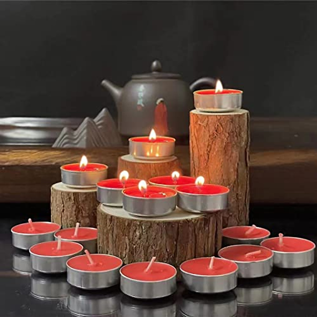 Tea Candles Wedding Party and Home Decoration Votive Parties Tealight Small Wishing Bulk 10 Pack with 1.5-2 Hours Extended Burn Time Mini for Birthday Halloween Emergency Family Gatherings(Red)