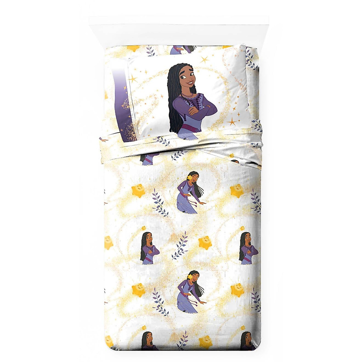 Jay Franco Disney Wish Twin Size Sheet Set - Super Soft Kids 3 Piece Bedding Set Features Asha, Valentino, & Wishing Star - Microfiber Sheets Includes Reversible Pillow Cover