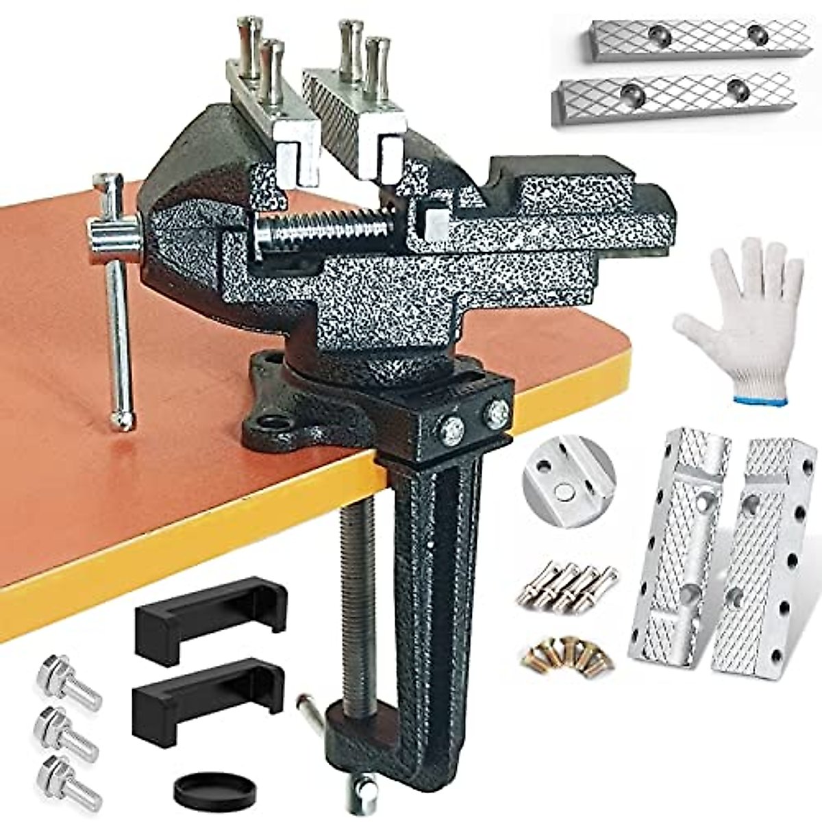 MYTEC Bench Vise or Table Vise, multifunctional jaw, multi-functional Combined Vise with Quick Adjustment, Universal Rotate 360° Work Clamp-On Vise, 3.3" black