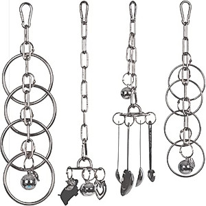Parrot Supplies Stainless Steel Toy with Bell Bird Cage Hanging Bite Toy Cage Display Pendant for Large and Medium-Sized Birds Parakeet Budgie Cockatiel Conure African Greys (A-Large)