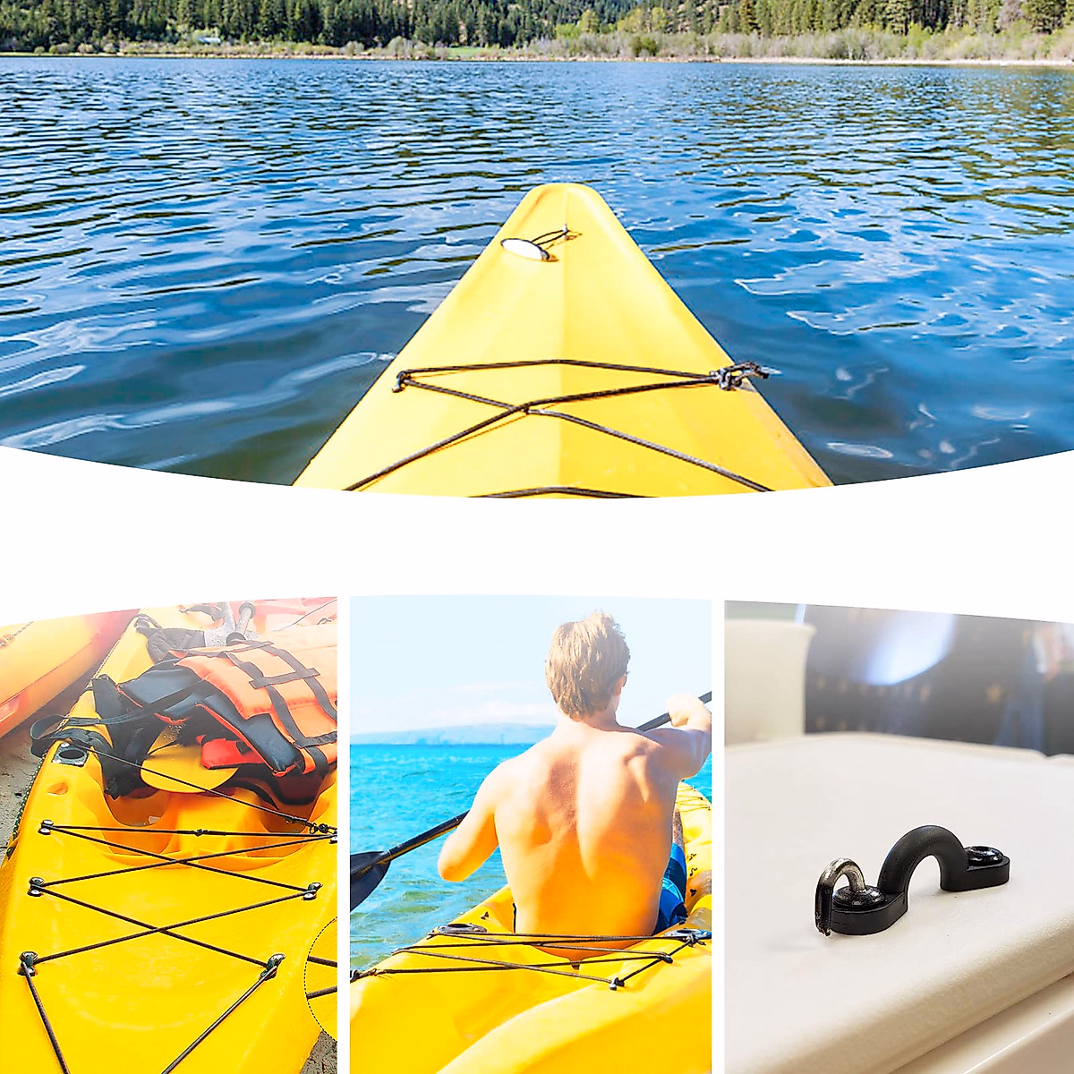 Deck Rigging Kit Accessory - 19.7 FT Bungee Cord with Deck Loops Tie Down Pad Eyes and J - Hooks and Bungee Cord Hook Screws & Rivets for Kayaks Canoes Boat