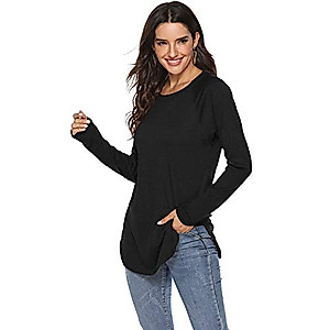 Newchoice Womens Fall Clothes,Raglan Long Sleeve T Shirts Curve Hem Flare Tunic Tops (L,Black)
