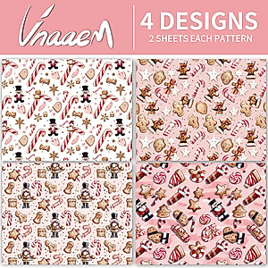 Vnaaem Pink Christmas Wrapping Paper with 4 Nutcracker Gingerbread Design for Christmas Holiday Party Celebration - 20 X 28Inches Per Sheet(8 Pack)