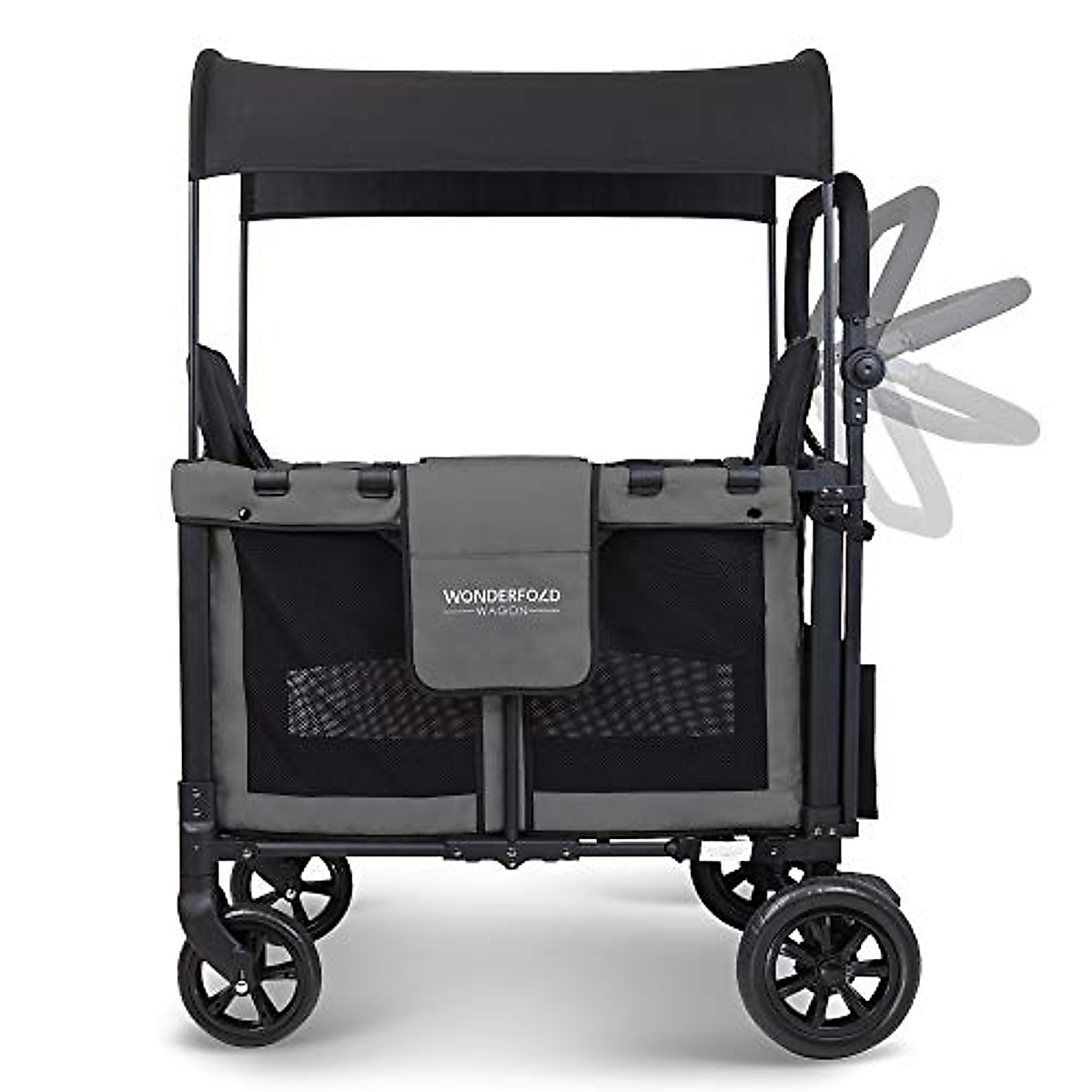 WONDERFOLD W2 Original+ Stroller Wagon (2 Seater) - Collapsible Wagon Stroller with Seats with 5-Point Harnesses, Easy-Access Door, and Adjustable Sun Canopy, Charcoal Gray