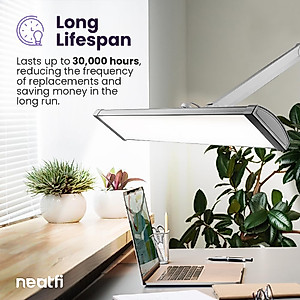Neatfi Ultra 3,500 Lumen LED Desk Lamp, 45W, 26 Inch Wide Metal Shade, 270 SMD LEDs (Non-CCT with Clamp, Silver)