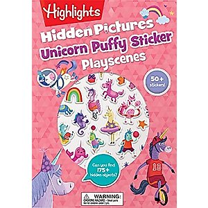 Unicorn Hidden Pictures Puffy Sticker Playscenes: Unicorn Sticker Activity Book, 50+ Reusable Stickers, Decorate Pictures and Solve Puzzles, Sticker Book for Kids (Highlights Puffy Sticker Playscenes)