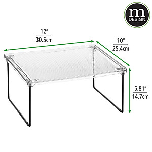 mDesign Metal Stacking Storage Organization for Kitchen Cabinet Shelves in Pantry, Cupboard, Fridge/Freezer - Organizer Stand for Plates, Bowls, Mugs, Ligne Collection, 4 Pack, Clear/Matte Black