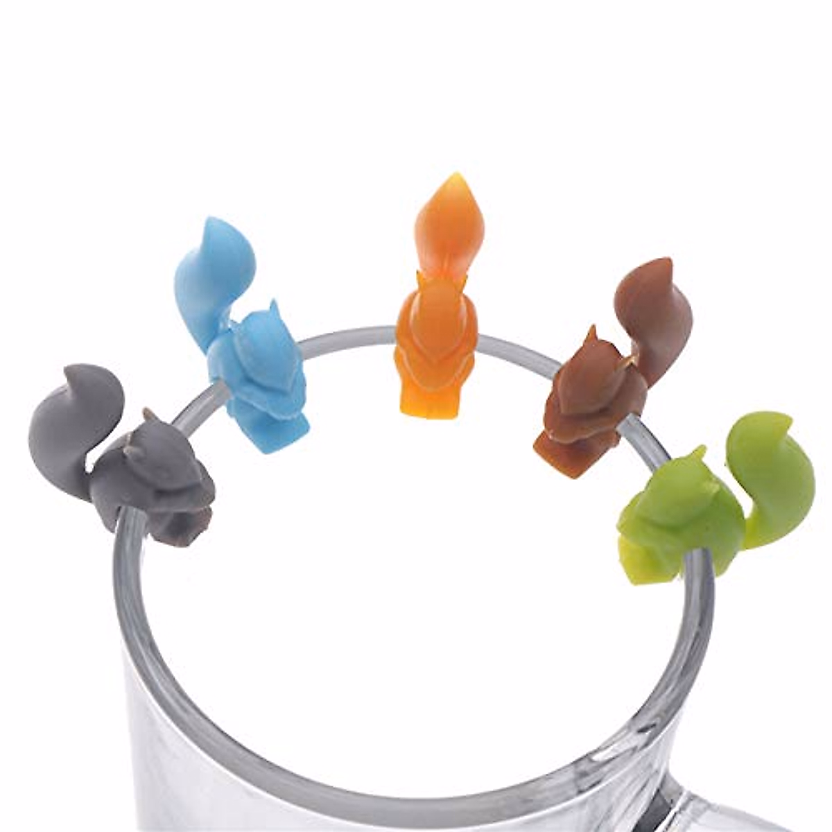 Hary 5 Pcs Silicone Wine Glass Charms Funny Squirrel Shape Wine Cup Markers Reusable Drink Bottle Stickers Cup Identifier Cup Signs for Wine Tasting Party Drinking Accessories Cup Decorations
