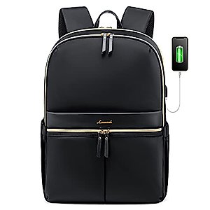 LOVEVOOK Laptop Backpack Women, Stylish Book Bag with USB Charging Port, Travel Notebook Backpack fits 15.6" Computer, for College Work Commute, Black