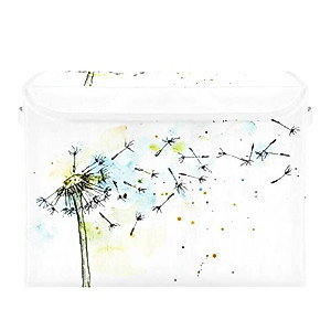 Caikeny Watercolor Dandelion Storage Basket Storage Bin Box with Lids and Handle Large Collapsible Storage Cube Box for Shelves Bedroom Closet Office 16.5x12.6x11.8 In
