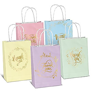 Pastel Thank you Goodie Bags 20 Pack (5 Colors) – Colored Paper Bags with Handles | Baby Shower, Valentine’s, Wedding, Birthday Gift Bags Party Favor Bags