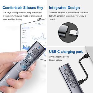 NORWII N95 Green Light Pointer, 330 FT Long Control Range Designed for Large Occasion, Rechargeable Wireless Presenter Remote Presentation USB PowerPoint PPT Clicker for Mac, Laptop, Computer
