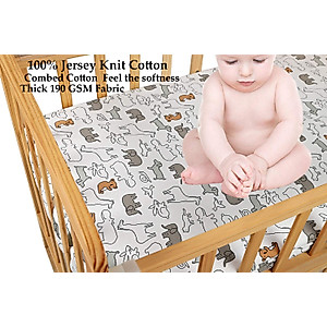 Jersey Cotton Bassinet Sheet Set 3 Pack Fitted Cradle Sheets, Ultra Soft Stretch 190 GSM, for Baby Boy, Universal Fit Rectangle Oval Hourglass Bassinet Mattress, Dinosaur Elephant Koala