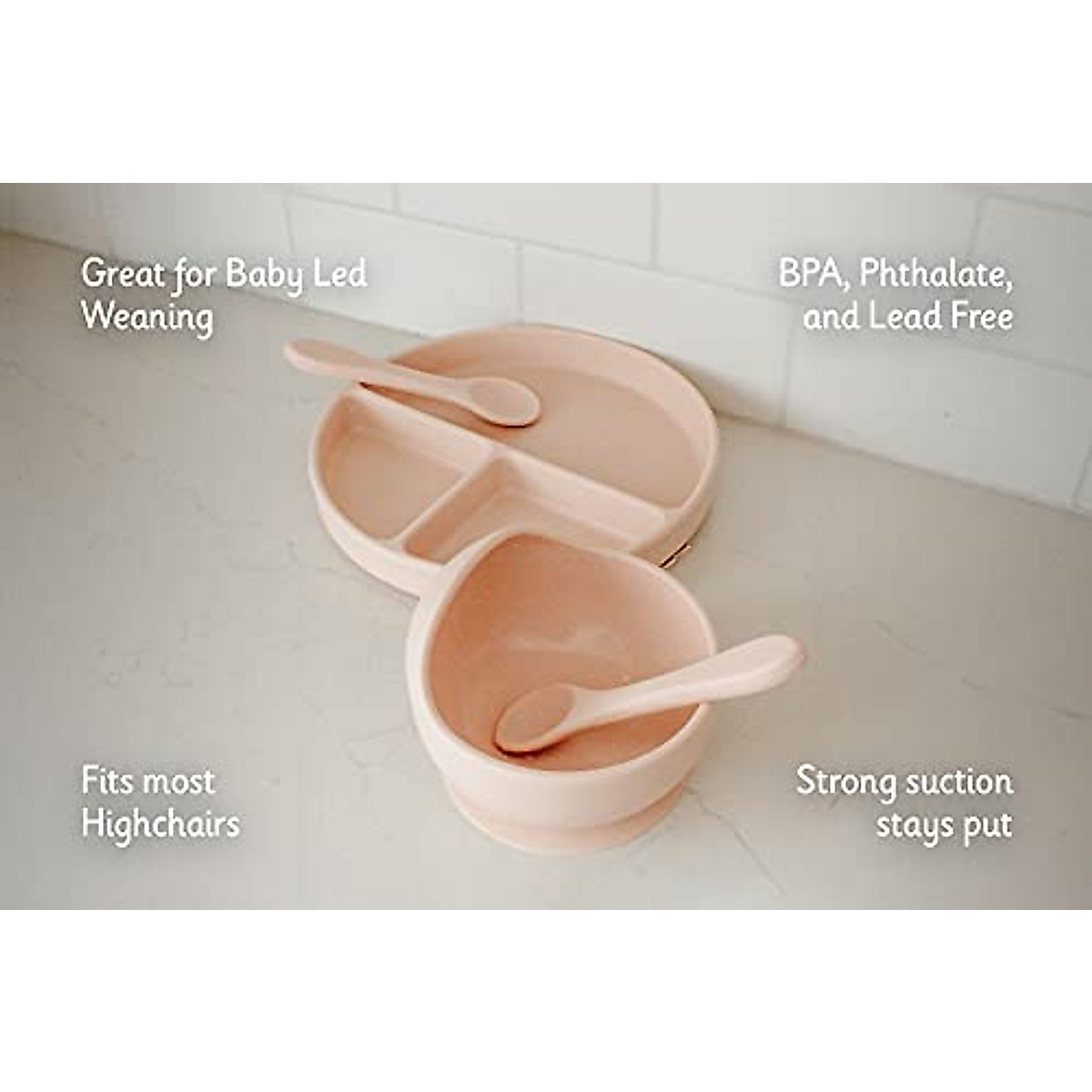 Ullabelle Toddler Plates, Bowls, & 2 Spoons for Babies - Silicone Suction Non-Slip Baby Feeding Set Kids - BPA Free (Blue)