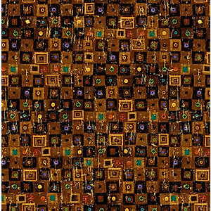 Cleo by Chong A Hwang for Timeless Treasures Brown Bejeweled Squares Cotton Fabric by The Yard